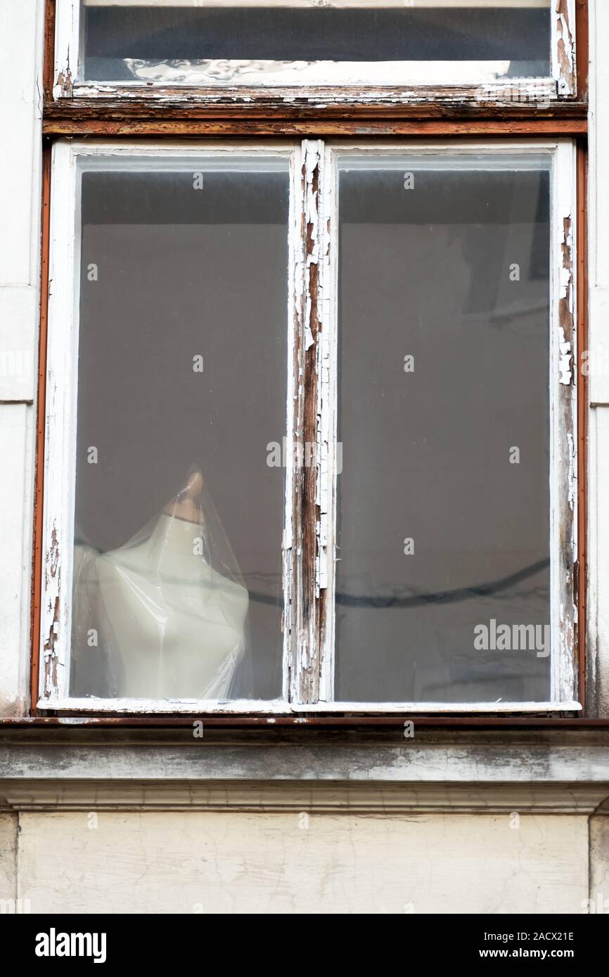 Flaking wooden windows Stock Photo - Alamy