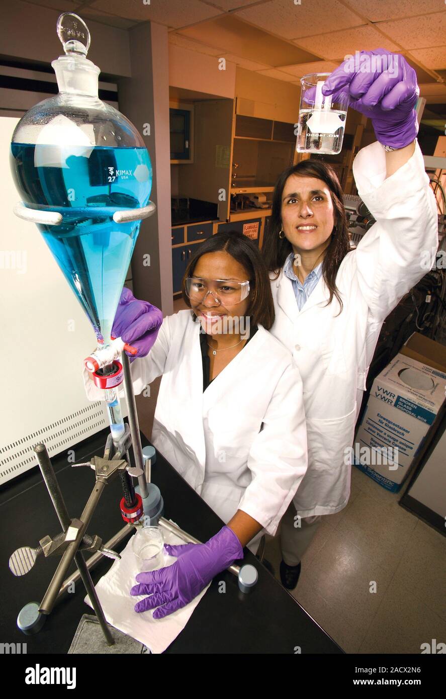 Biochar copper adsorption research. Chemists testing the properties of ...