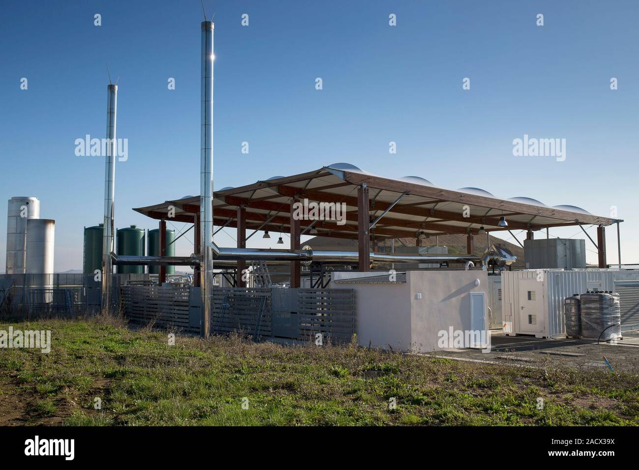 Landfill biogas industry. Bioreactor building at a landfill site ...