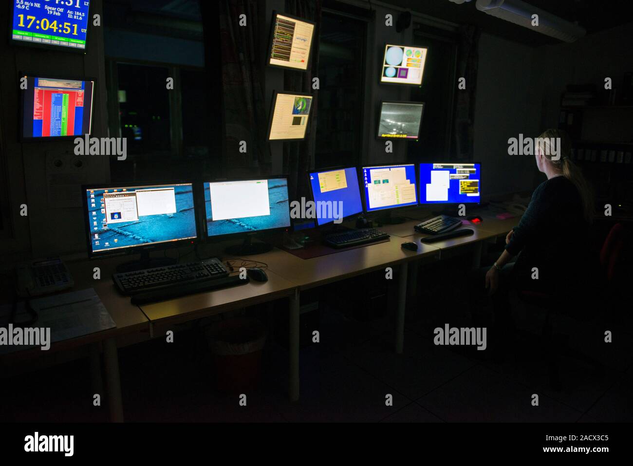 Control room at EISCAT, Svalbard, Norway. Lisa Baddeley, physicist ...
