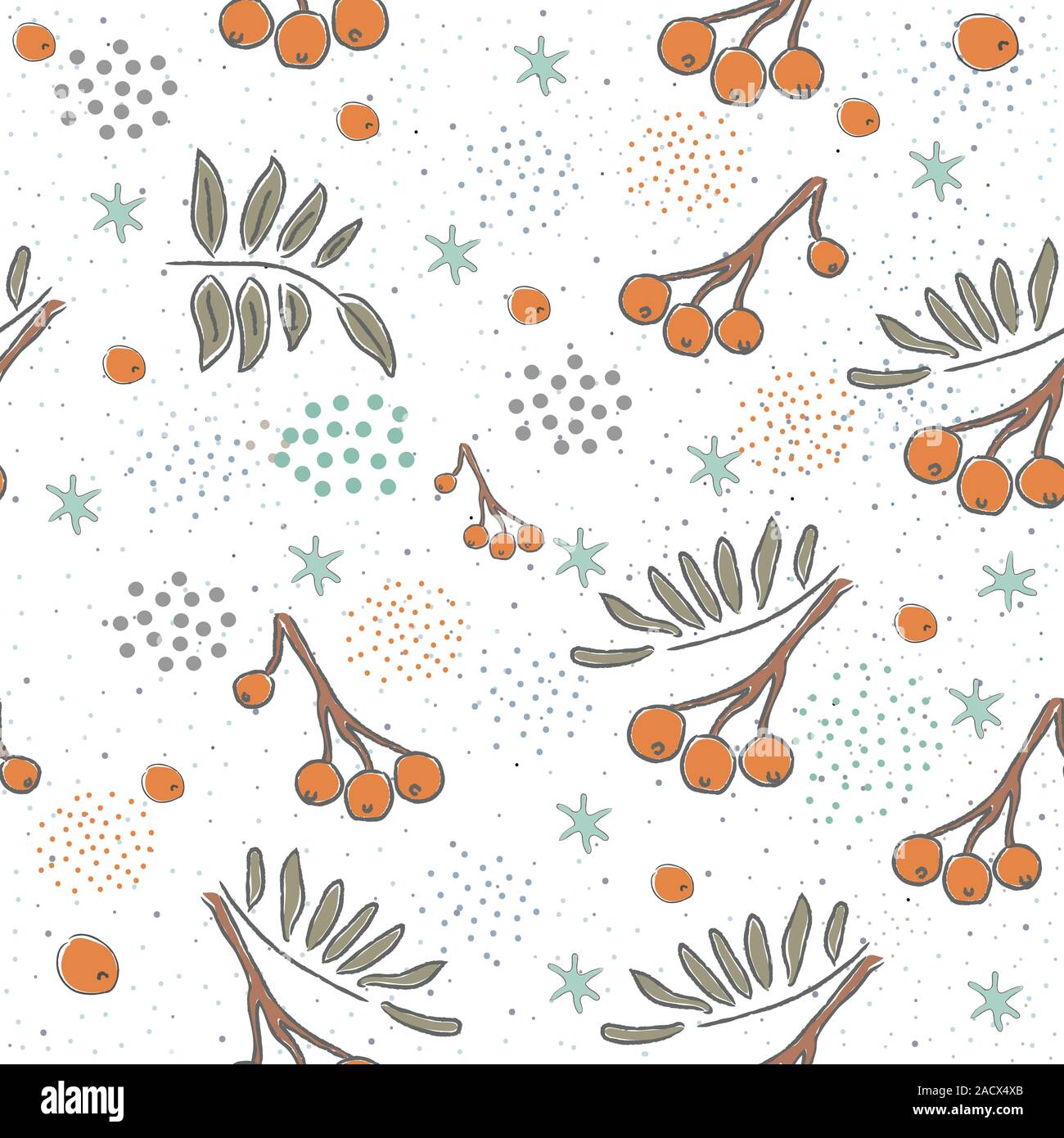 Seamless Pattern with Cute rowan on cute background. Scandinavian Style ...