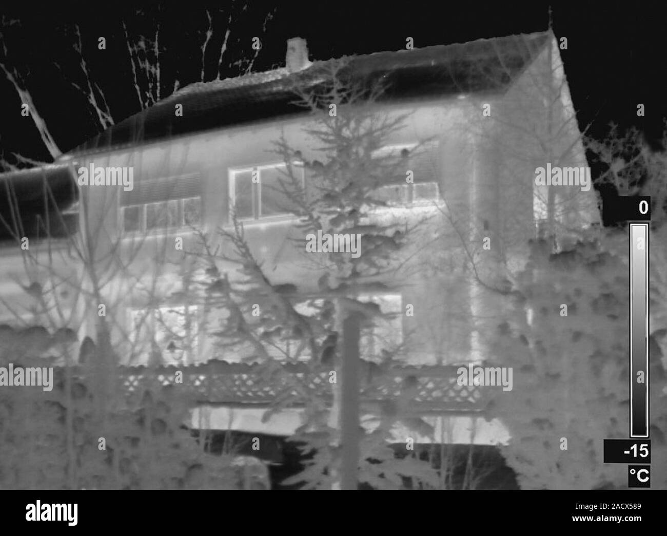 1950s house, thermogram. A thermogram shows the variation in ...