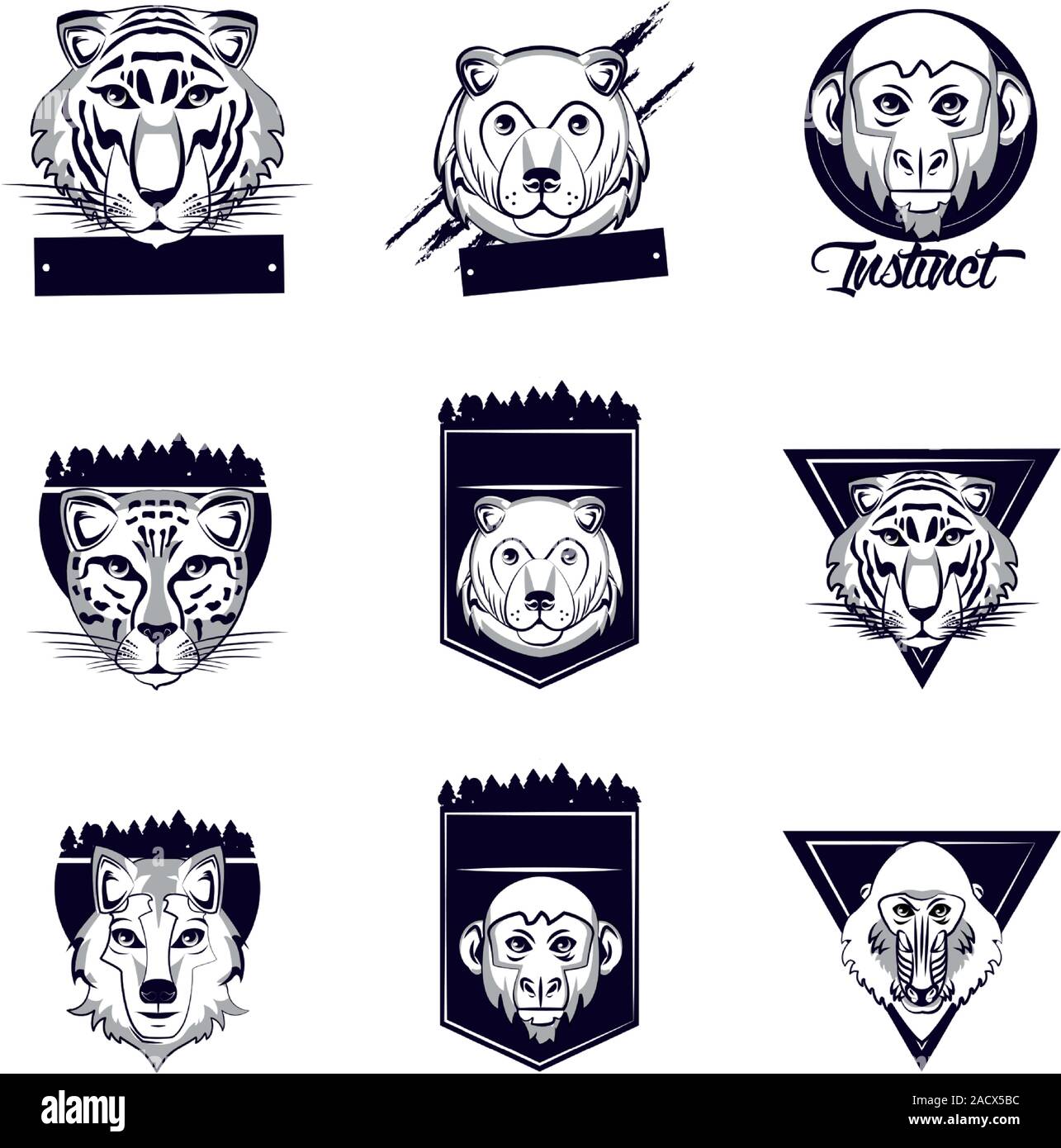 bundle of emblems animals heads Stock Vector Image & Art - Alamy