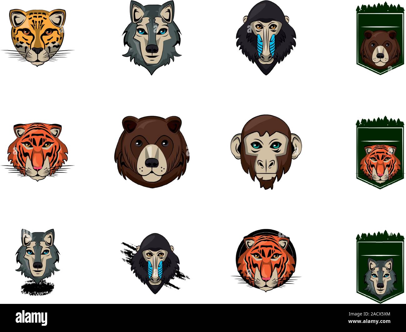 bundle of emblems animals heads Stock Vector Image & Art - Alamy