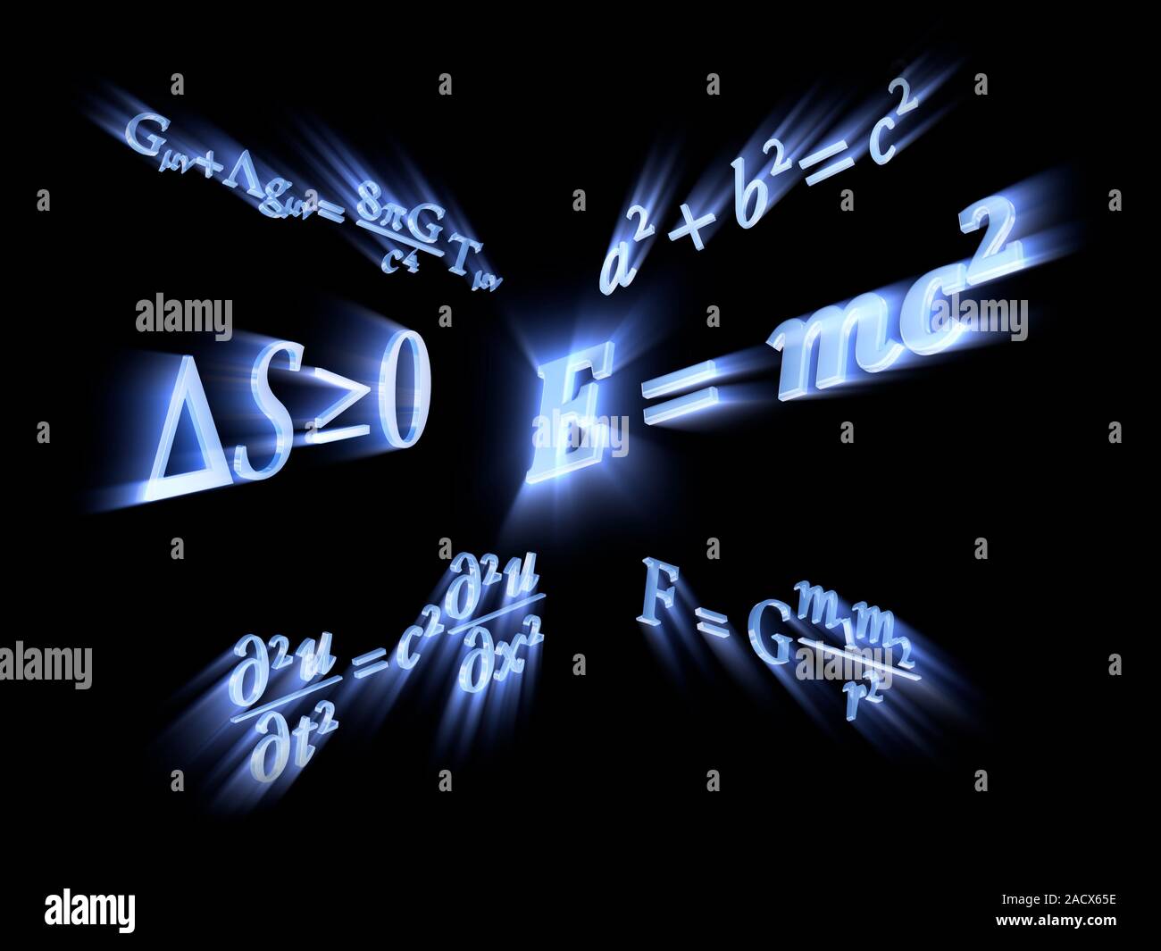 Equations. Artwork showing a variety of important scientific and ...