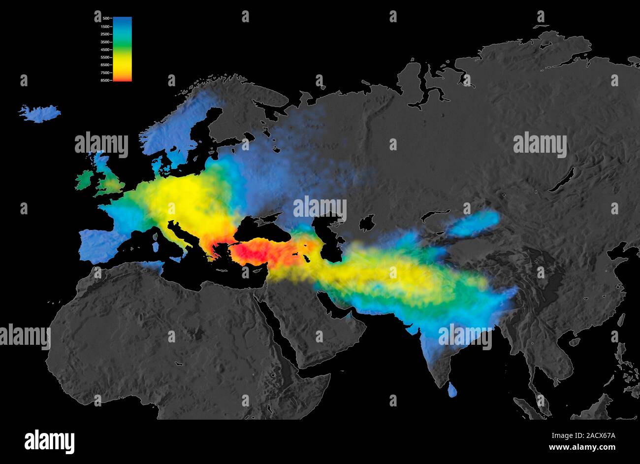 Indo-European language origins. Map showing the theory that the Indo ...