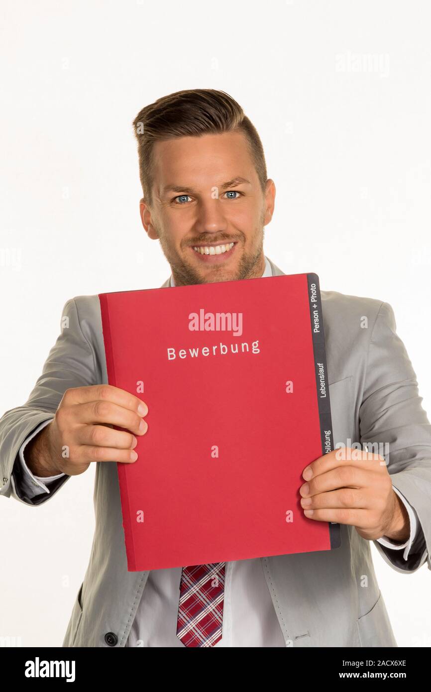 Man with application portfolio Stock Photo - Alamy