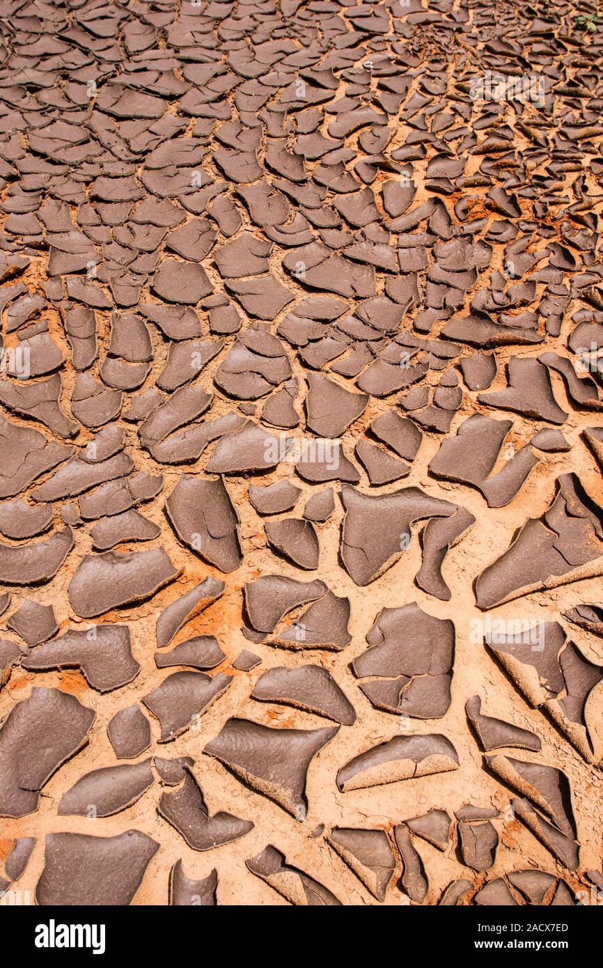 environmental concept, Water shortage and drought Dry cracked mud ...