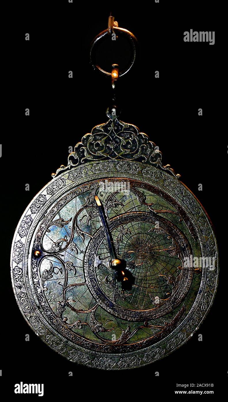 Old Islamic astrolabe. An astrolabe is an instrument used historically ...