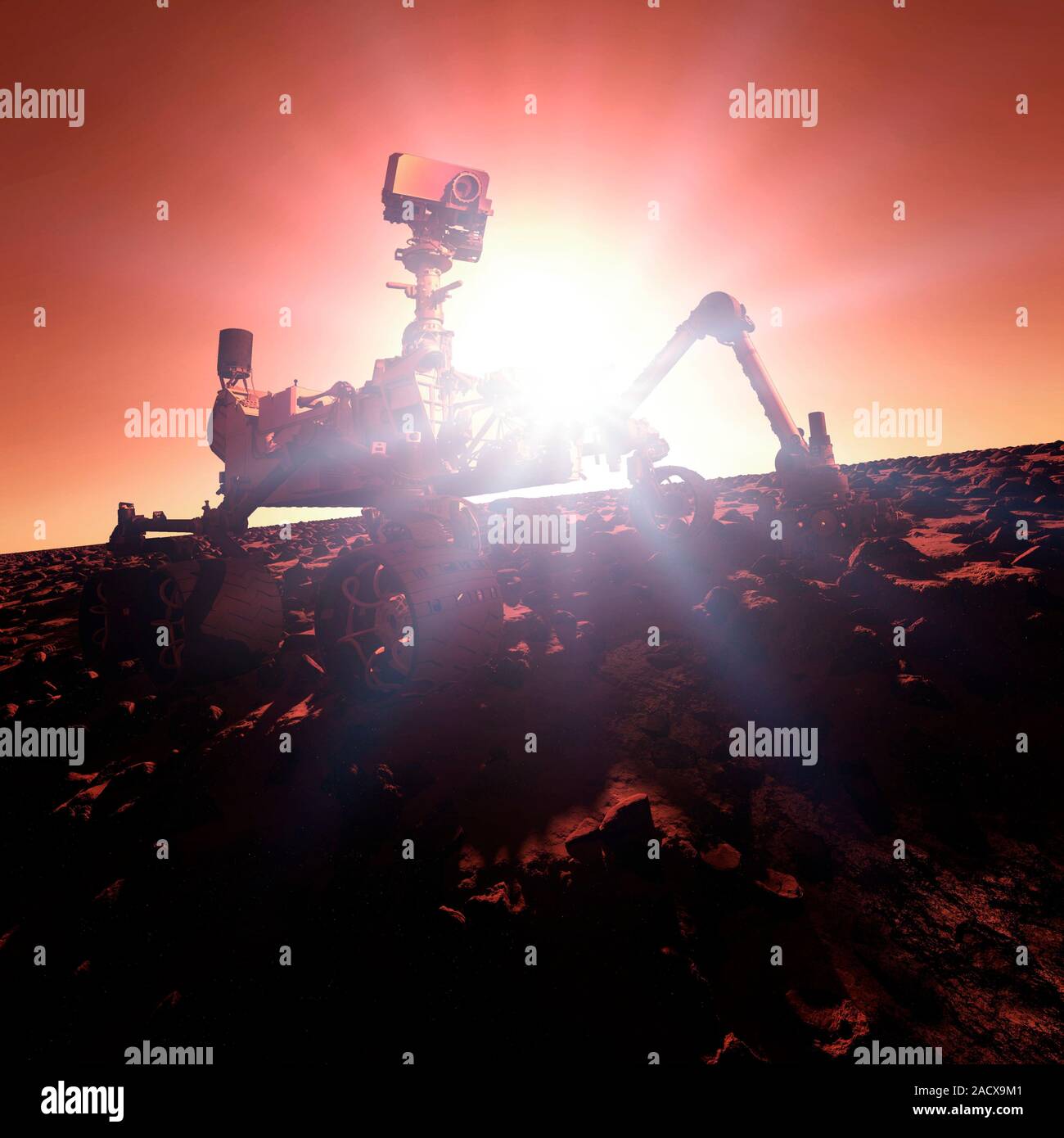 NASA Curiosity Mars rover unmanned vehicle, computer artwork. Curiosity ...