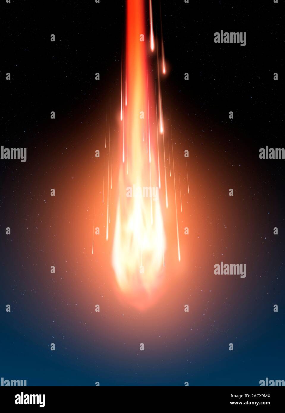 Fireball falling from space, artwork. Meteorites and asteroids that ...
