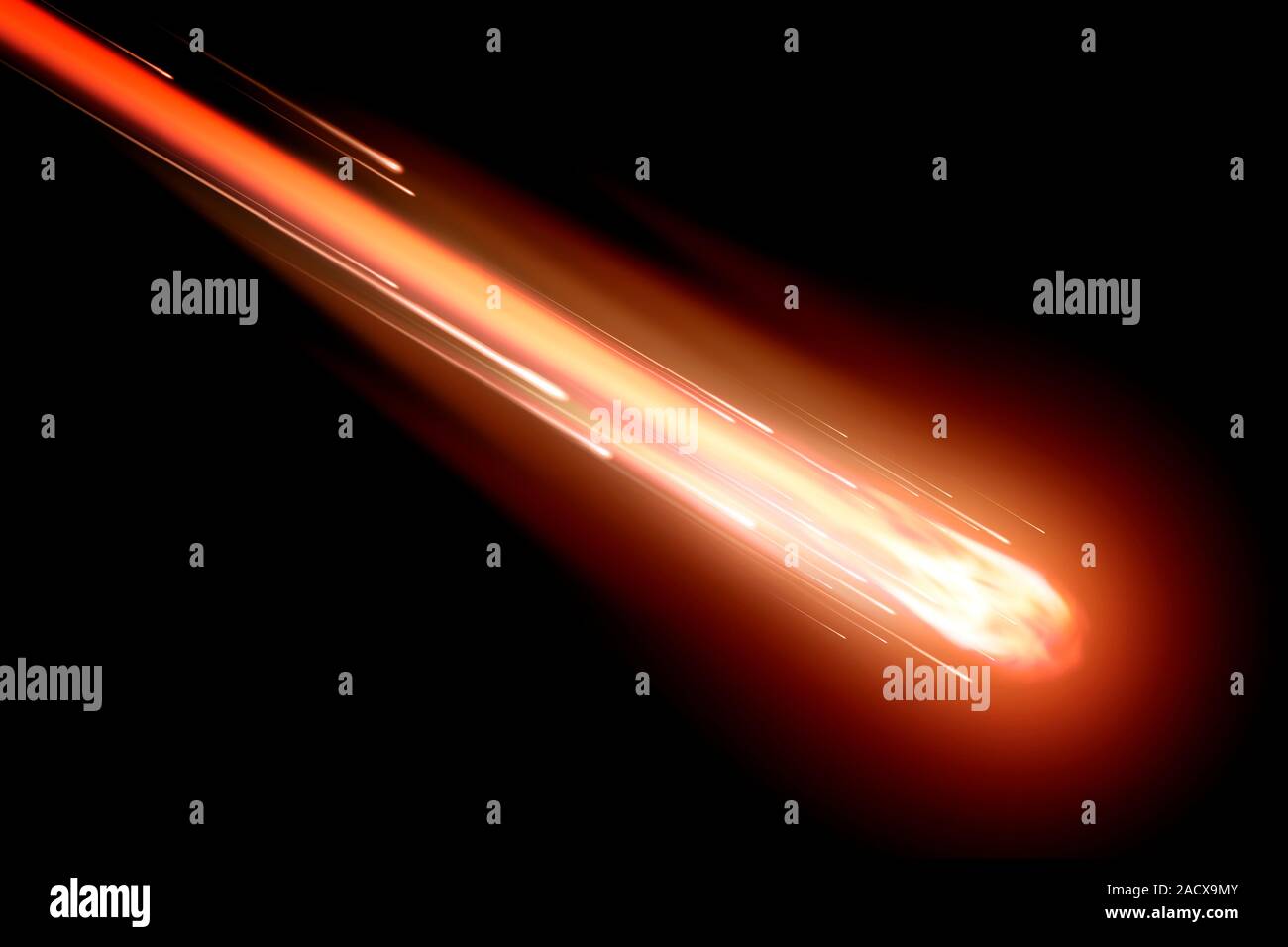 Fireball falling from space, artwork. Meteorites and asteroids that ...