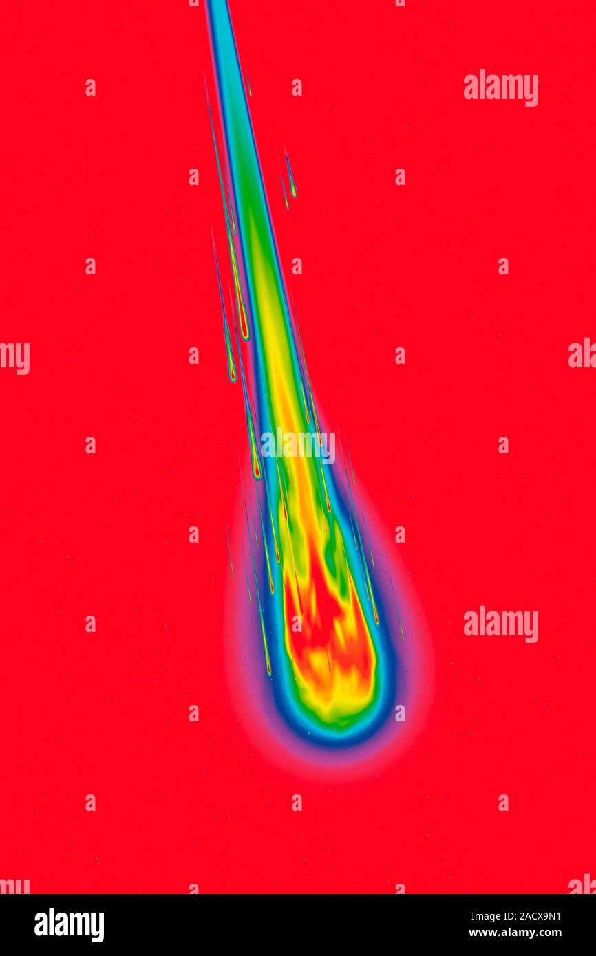Fireball falling from space, artwork. Meteorites and asteroids that ...