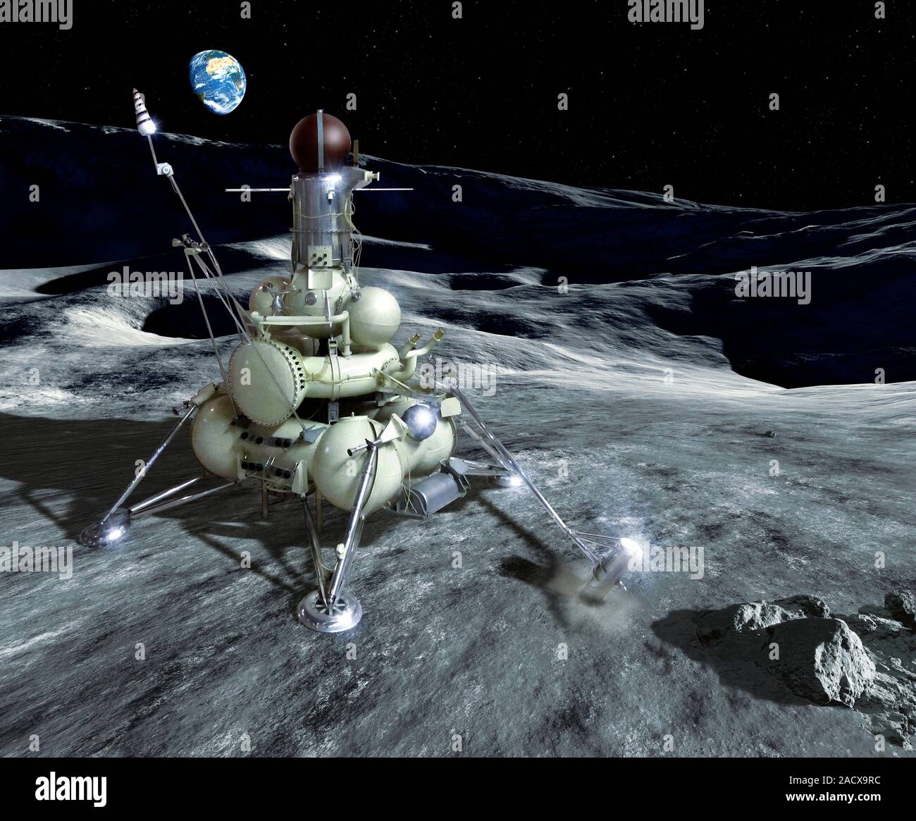 Luna 16 lunar space probe, composite enhanced image. Luna 16 was an ...