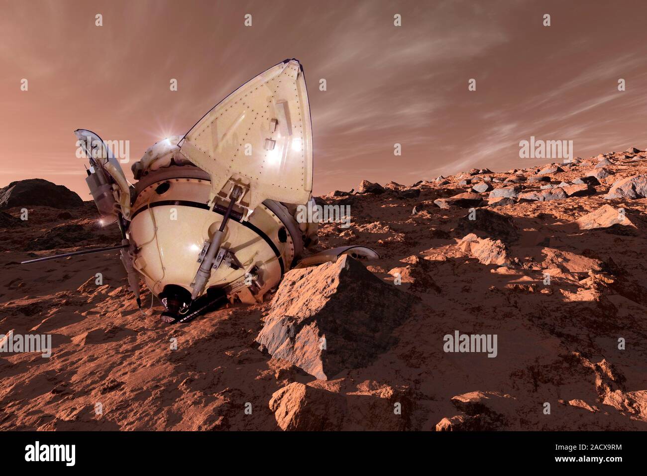 Mars 3 space probe on the surface of Mars, composite artwork. Mars 3 ...