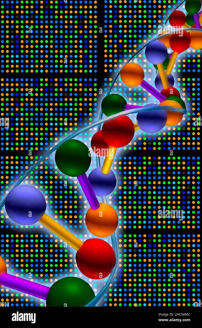 Dna Microarray And Double Helix Computer Artwork Dna Deoxyribonucleic Acid Microarray