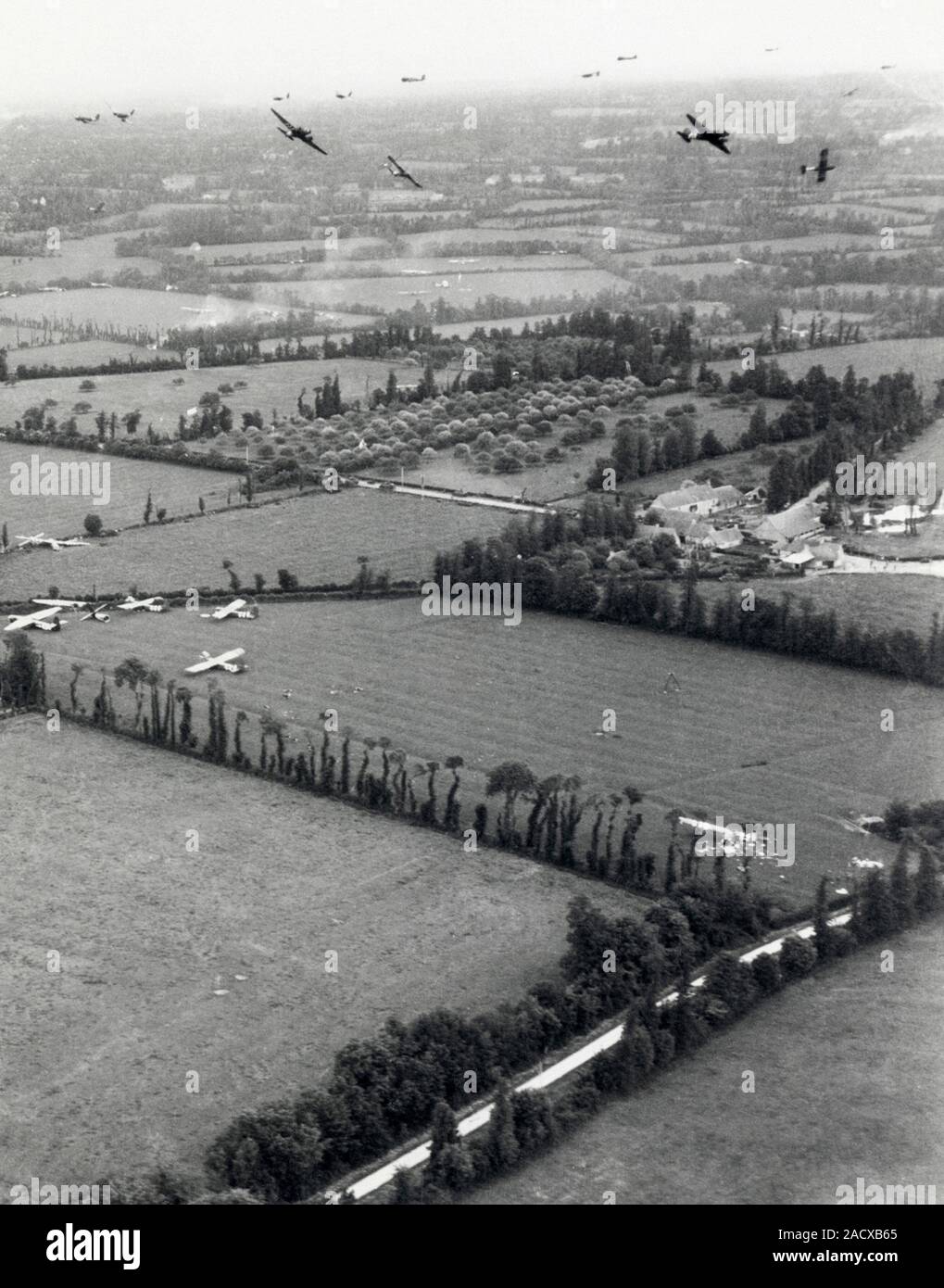 D-Day landings, aerial operations. Glider reinforcements arriving in ...