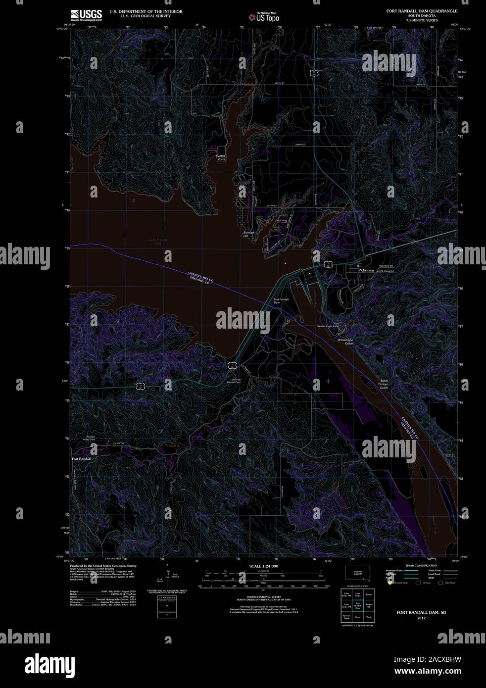 USGS TOPO Map South Dakota SD Fort Randall Dam 20120621 TM Inverted ...