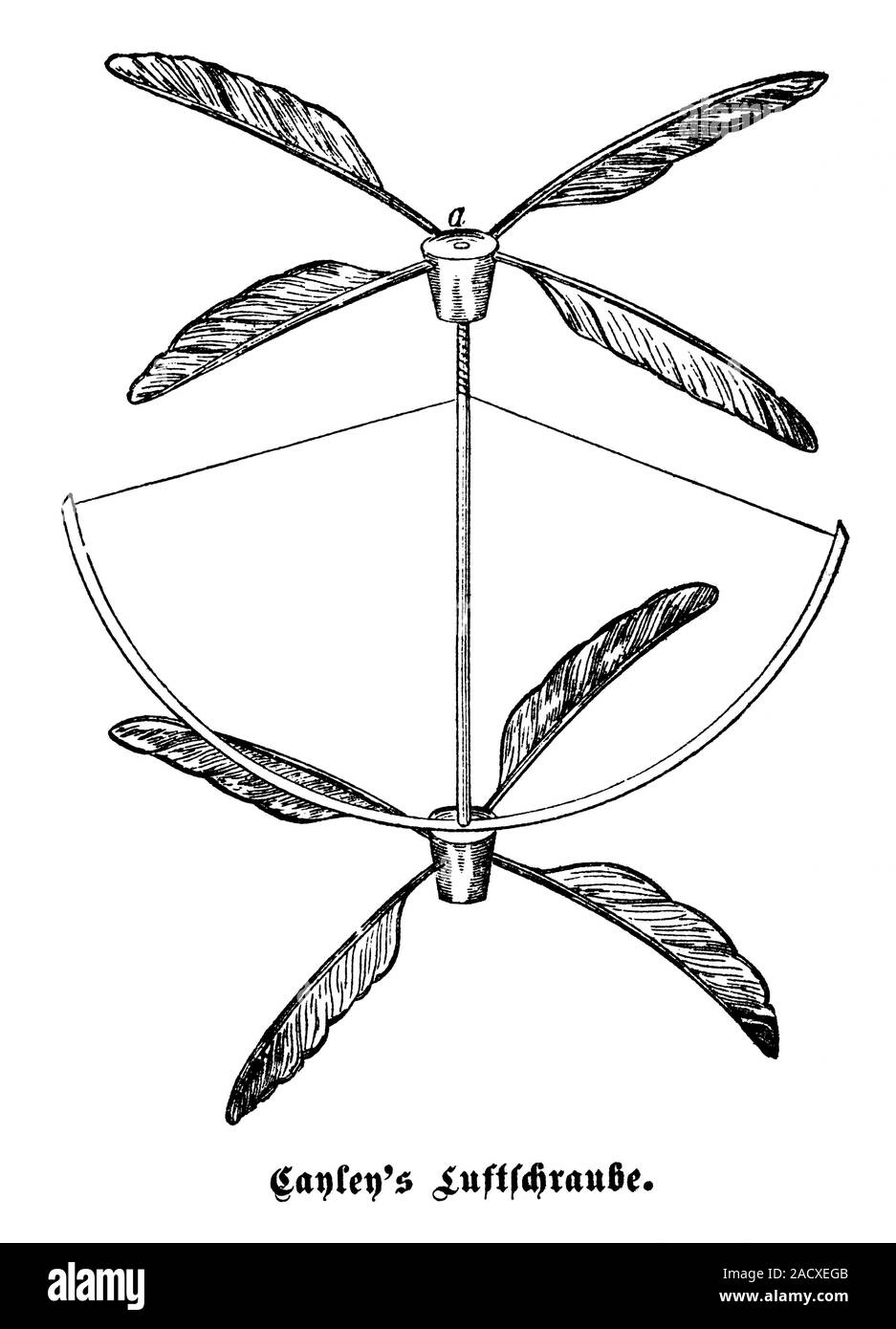 Cayley's flying machine. Engraving of a flying machine designed by the ...