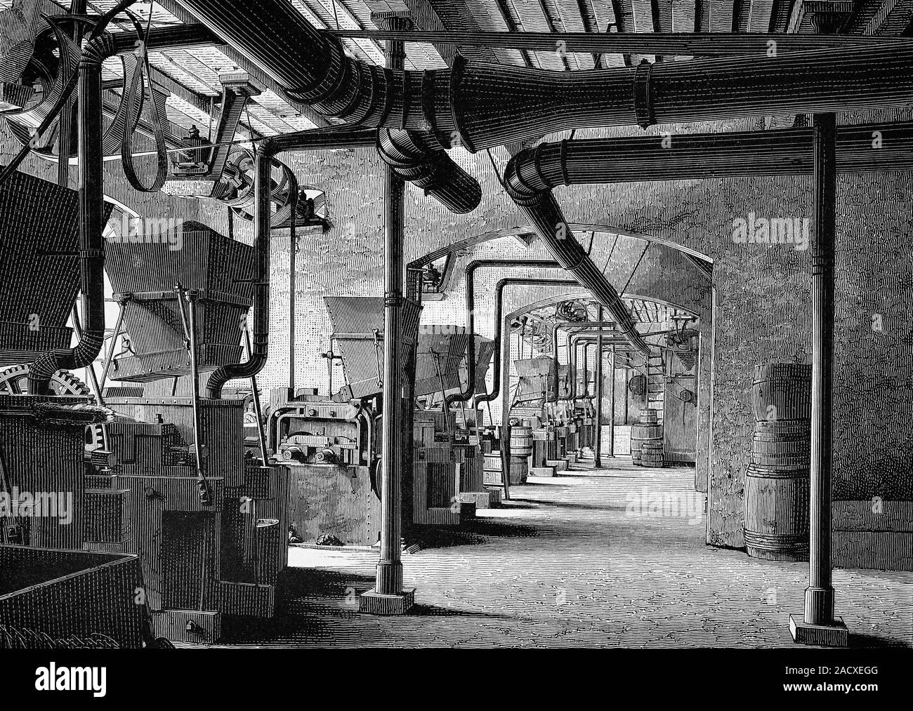 Emery grinders. Engraving from 1870 of grinding machine in an emery ...