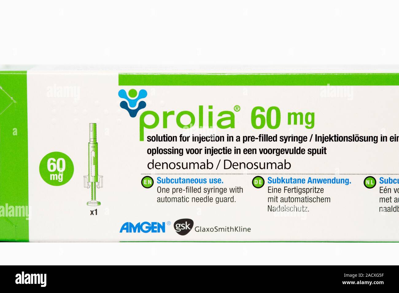 Prolia, a medication which contains denosumab, a human monoclonal ...