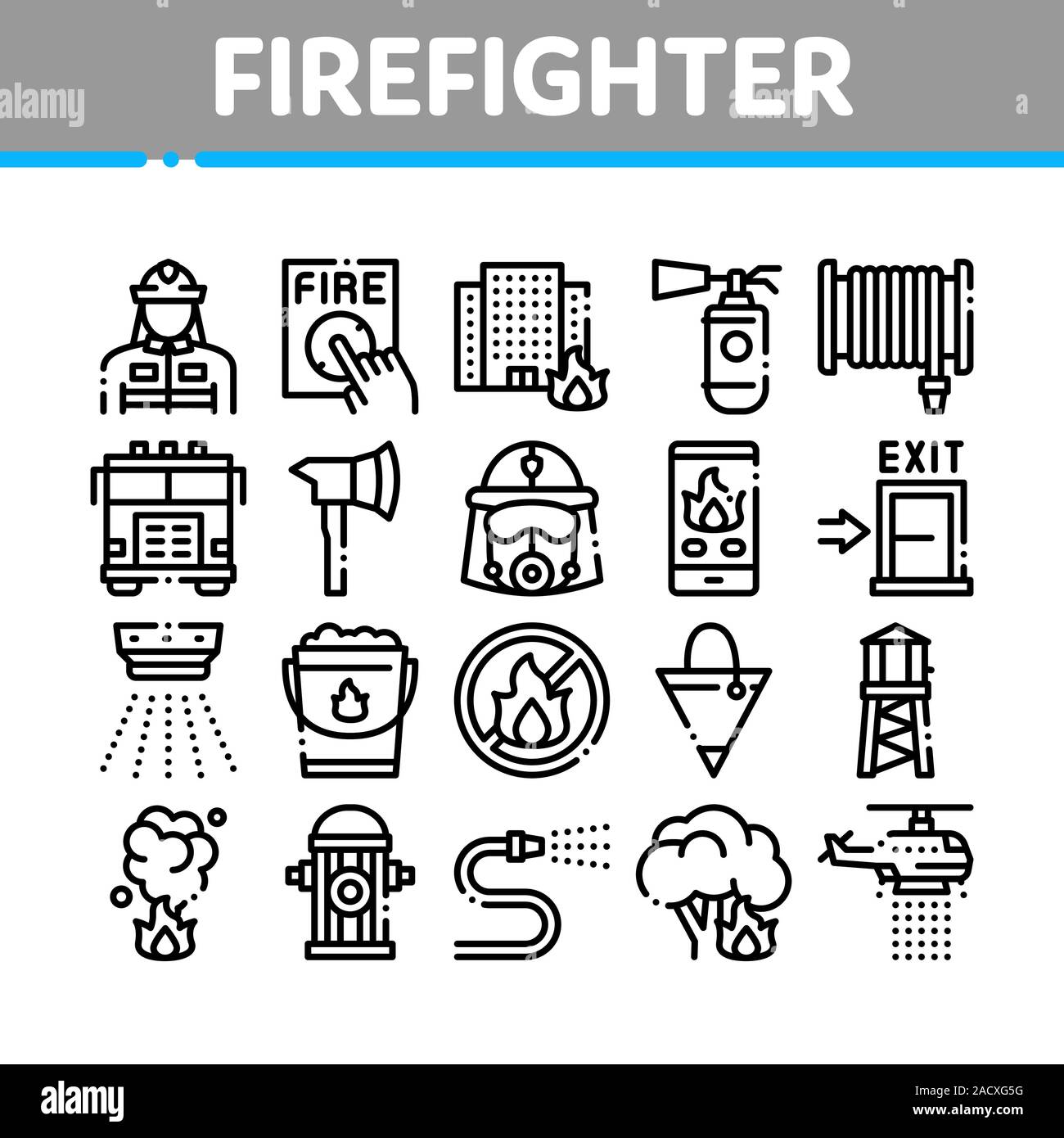 Firefighter Equipment Collection Icons Set Vector Stock Vector Image ...