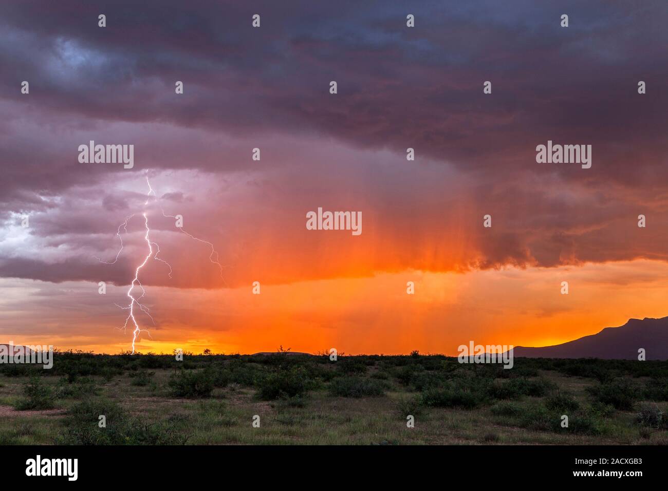 Rain storm at sunset, Arizona, USA, time-exposure image. This rain ...