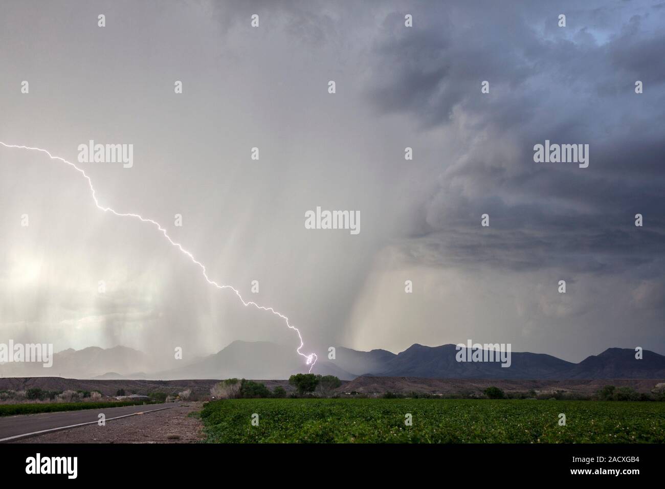 Diagonal lightning strike, time-exposure image. Photographed on 10 ...