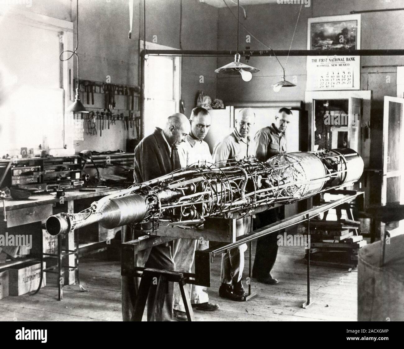 Goddard rocket research. Rocket with turbo-pumps at the Goddard ...