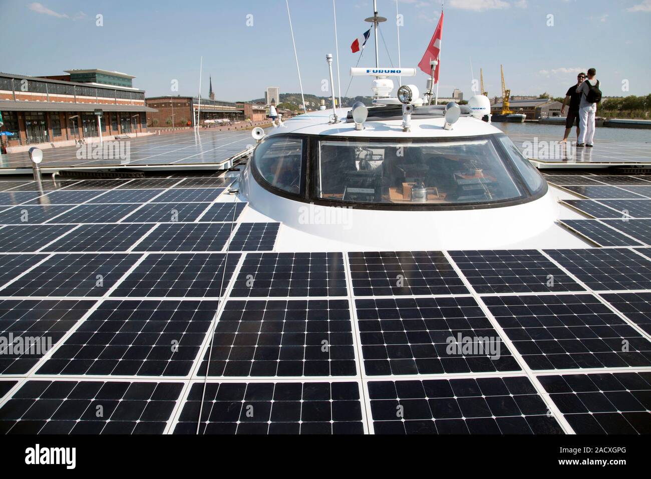 Solar-powered boat. This is the PlanetSolar catamaran, the world's ...