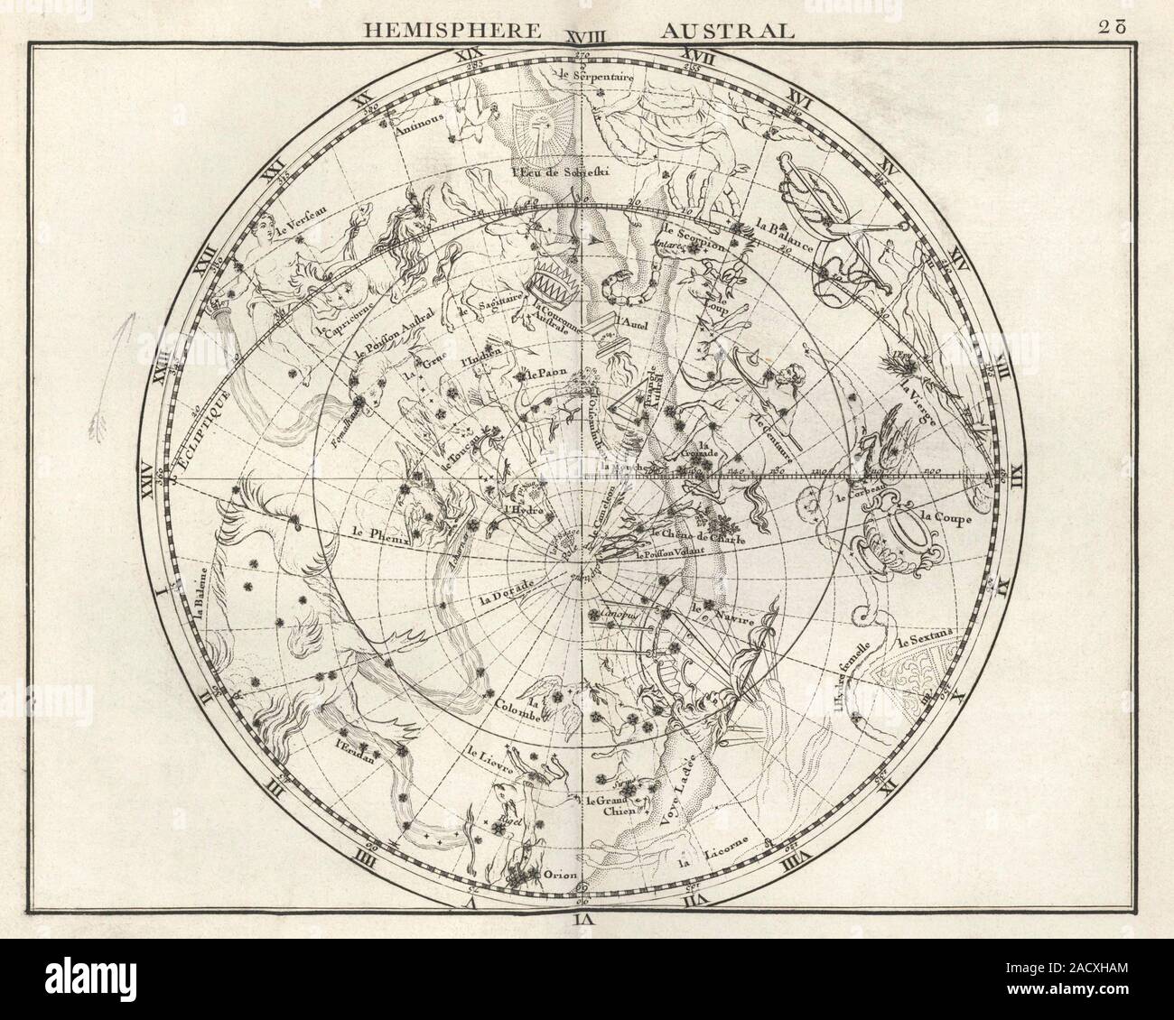 Star chart, artwork. This is a map of the night sky of the southern ...