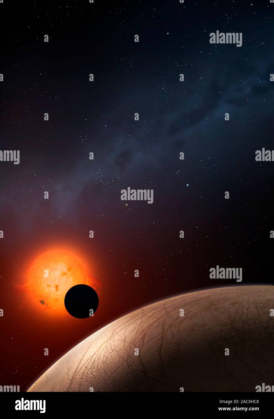 Kepler 62f (foreground) is an exoplanet around the orange dwarf star ...