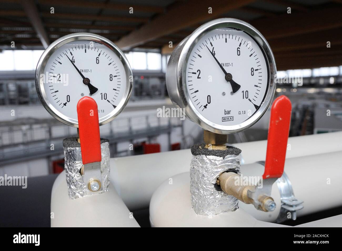 Pressure gauges in a materials science research laboratory, France ...