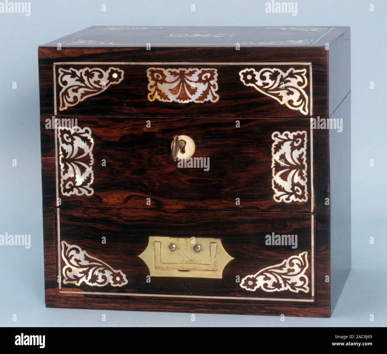 Domestic medicine chest with mother of pearl inlaid panels, dating from ...