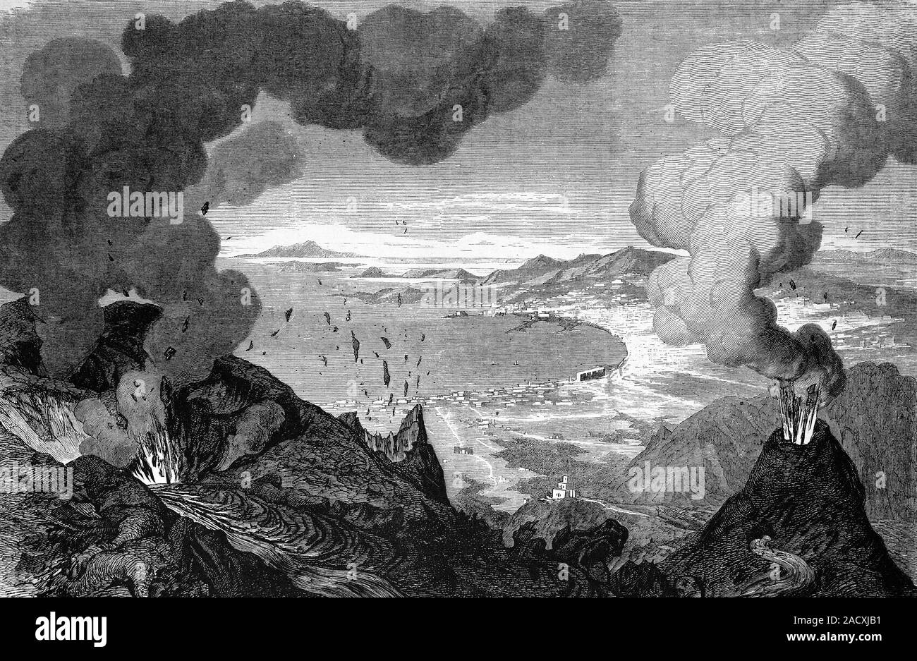 Mount Vesuvius erupting. Engraving of Mount Vesuvius erupting in 1872 ...