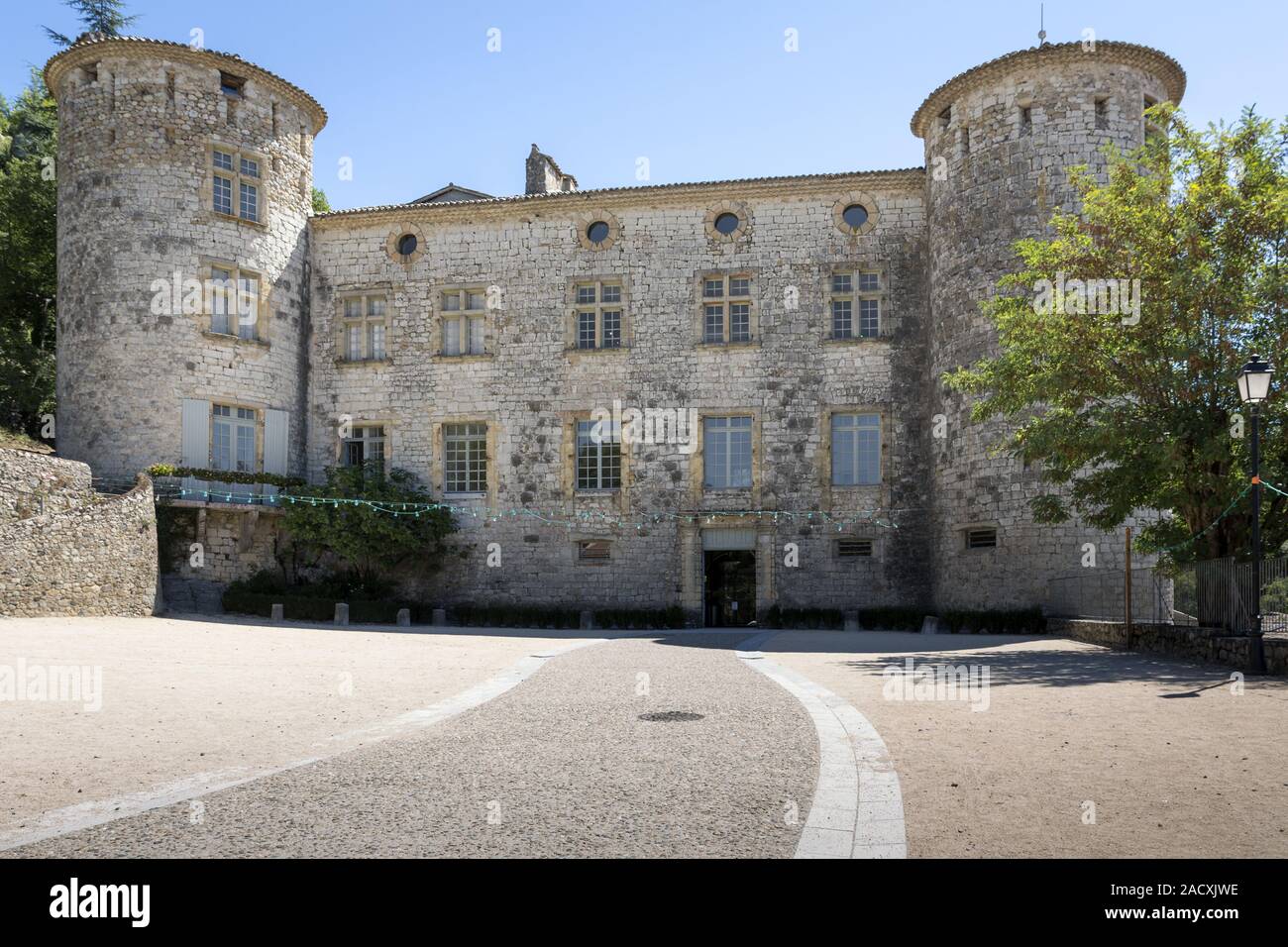 The medieval castle in Vogüe, France Stock Photo - Alamy