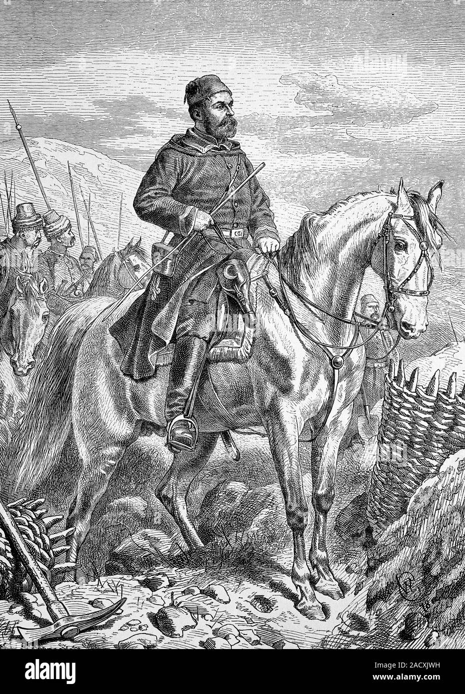 Engraving of Osman Nuri Pasha (1832-1900), Ottoman soldier, on ...
