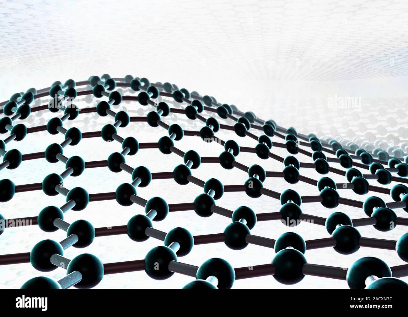 Graphene. Computer model of the molecular structure of graphene, a single layer of graphite. It ...
