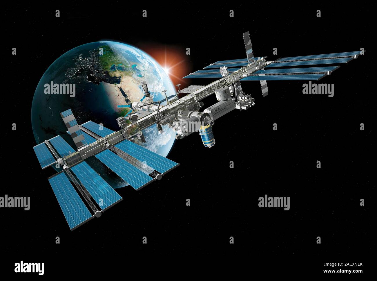 International Space Station (ISS) in Earth orbit, artwork. The ISS ...