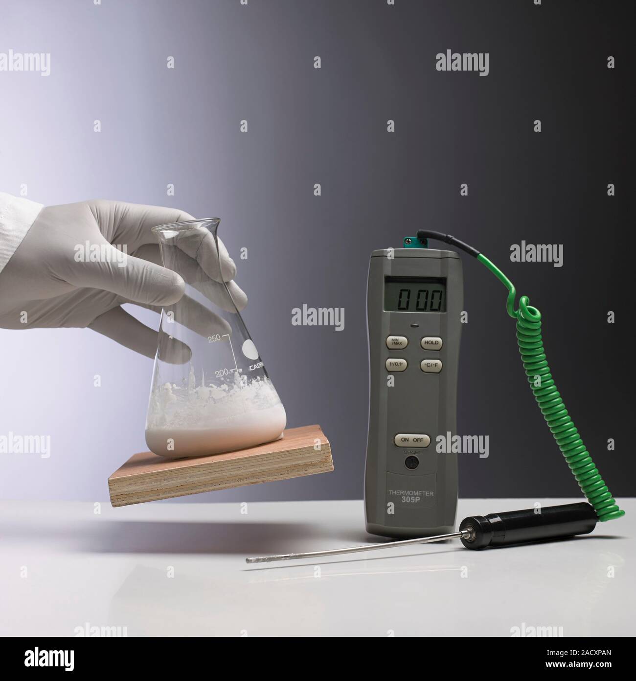 End of an endothermic reaction. Solid barium hydroxide and solid ...