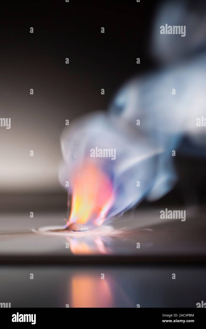 Potassium burning in water. When water and metallic potassium come into ...