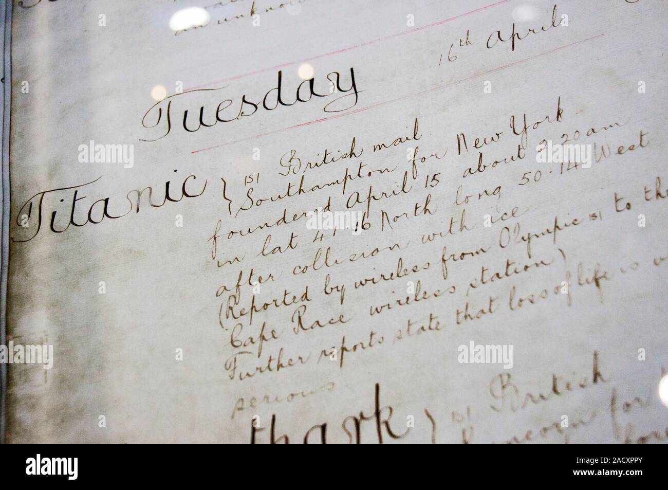 Ledger on display at Lloyds of London, open at the page for 16 April ...