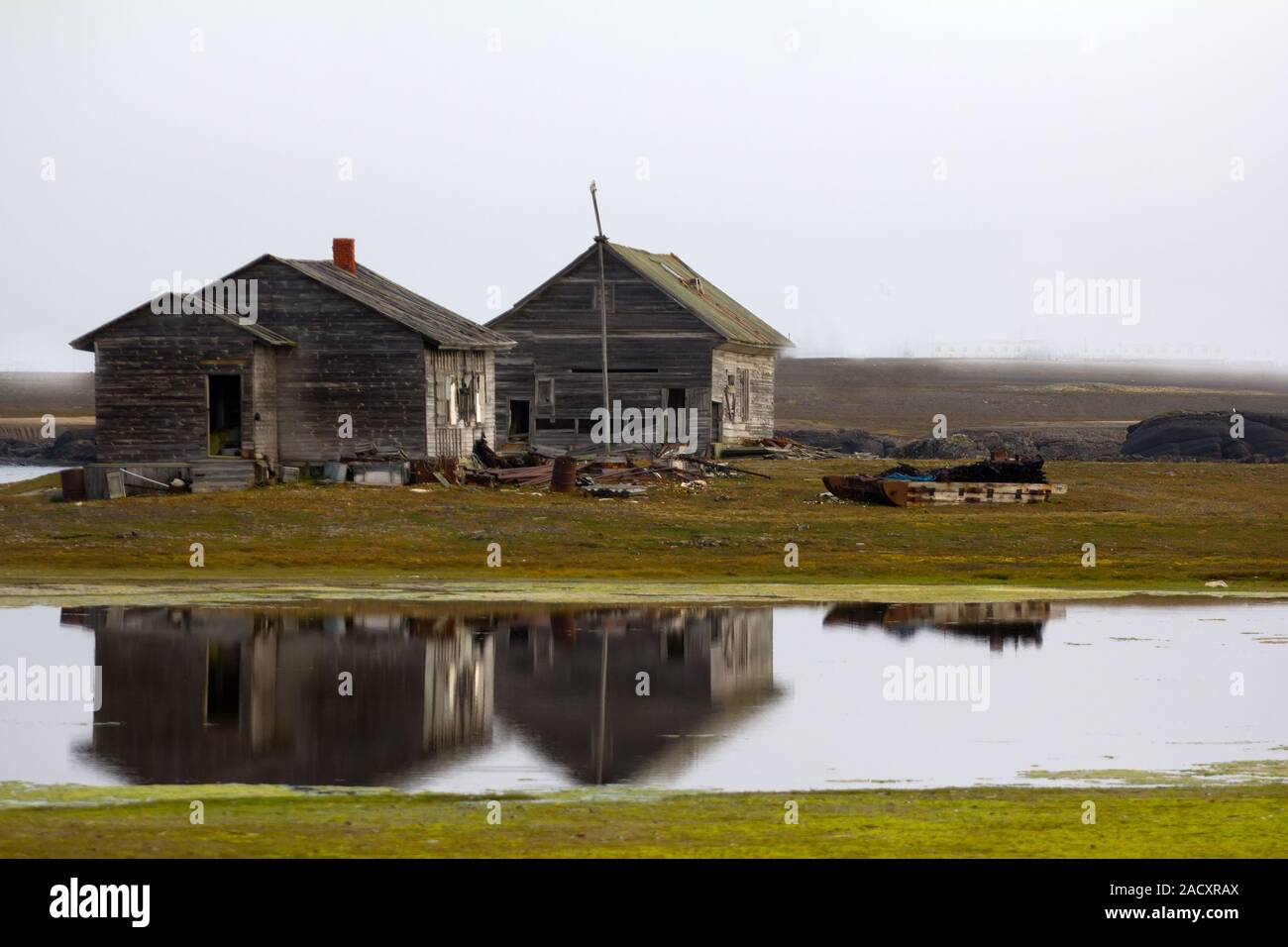 Abandoned polar station. Built in the Kara Strait of Novaya Zemlya ...
