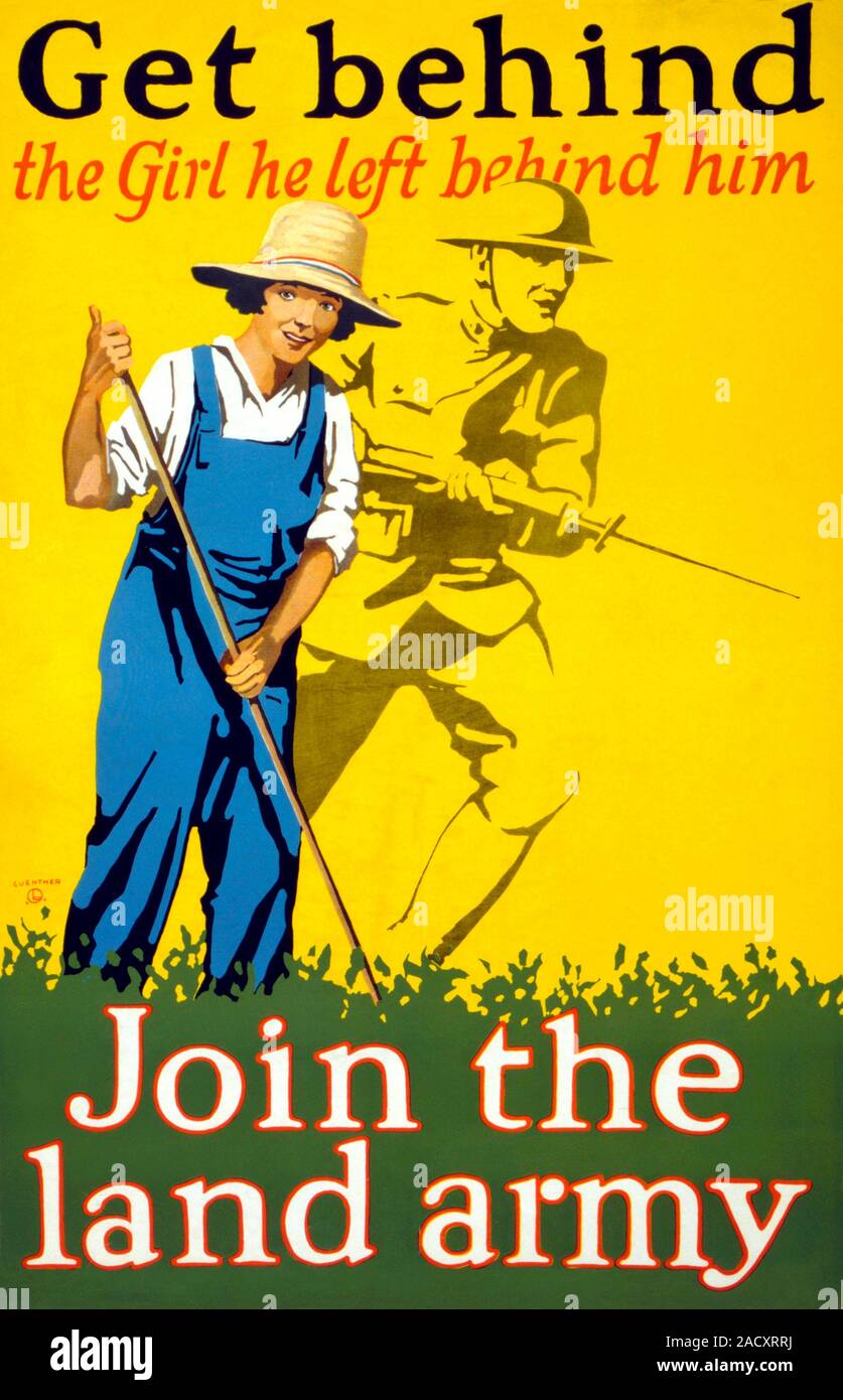 Women's Land Army recruitment poster from World War I (1914-1918). The ...
