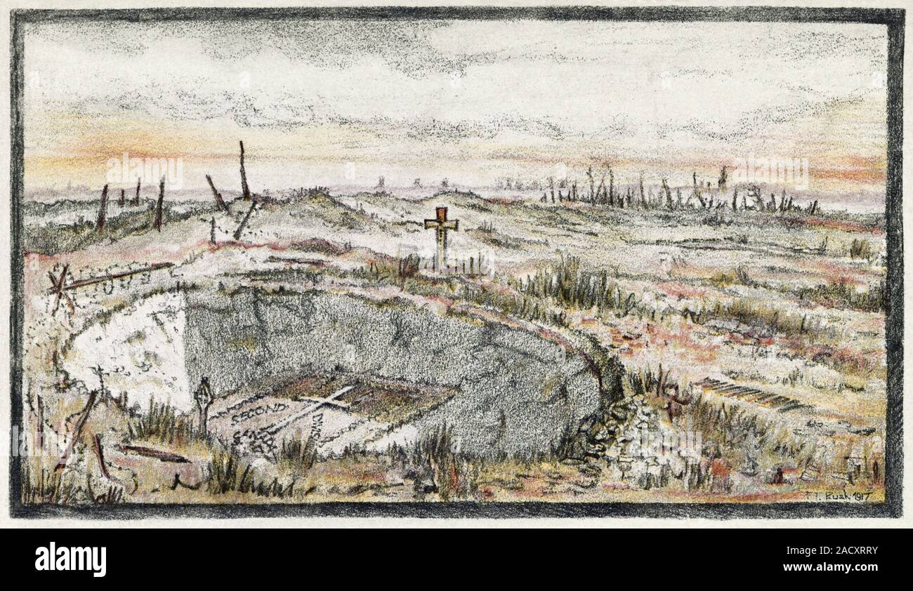 Artwork of a Canadian cemetery on Vimy Ridge, France, during World War ...