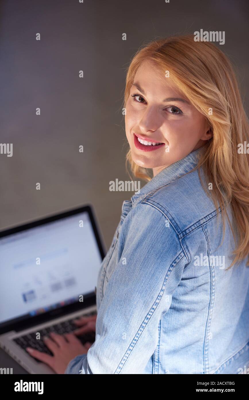 student girl with laptop computer Stock Photo - Alamy