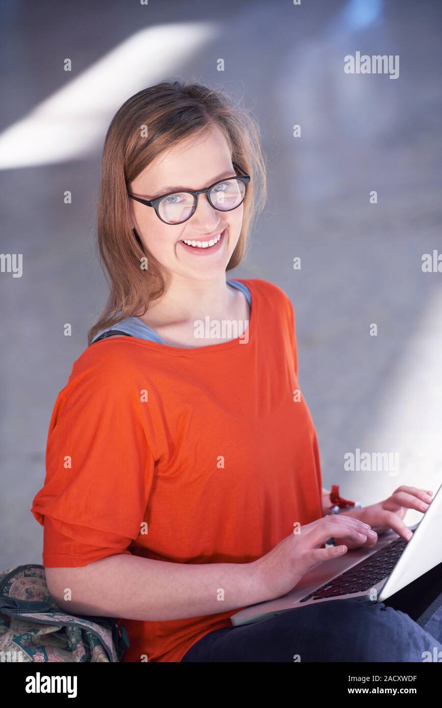 student girl with laptop computer Stock Photo - Alamy