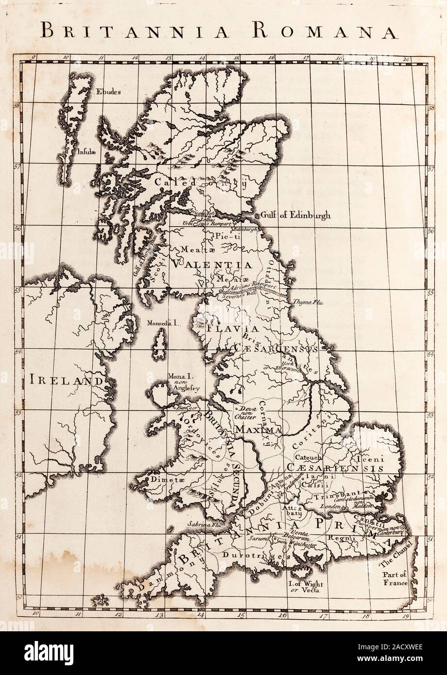 Map of Roman Britain. 18th-century map of the Roman Empire's province ...