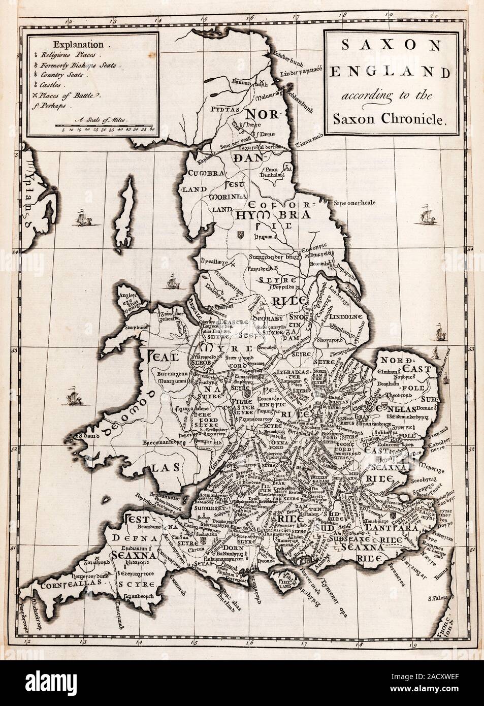 Map of Anglo-Saxon England. 18th-century map of Anglo-Saxon England ...