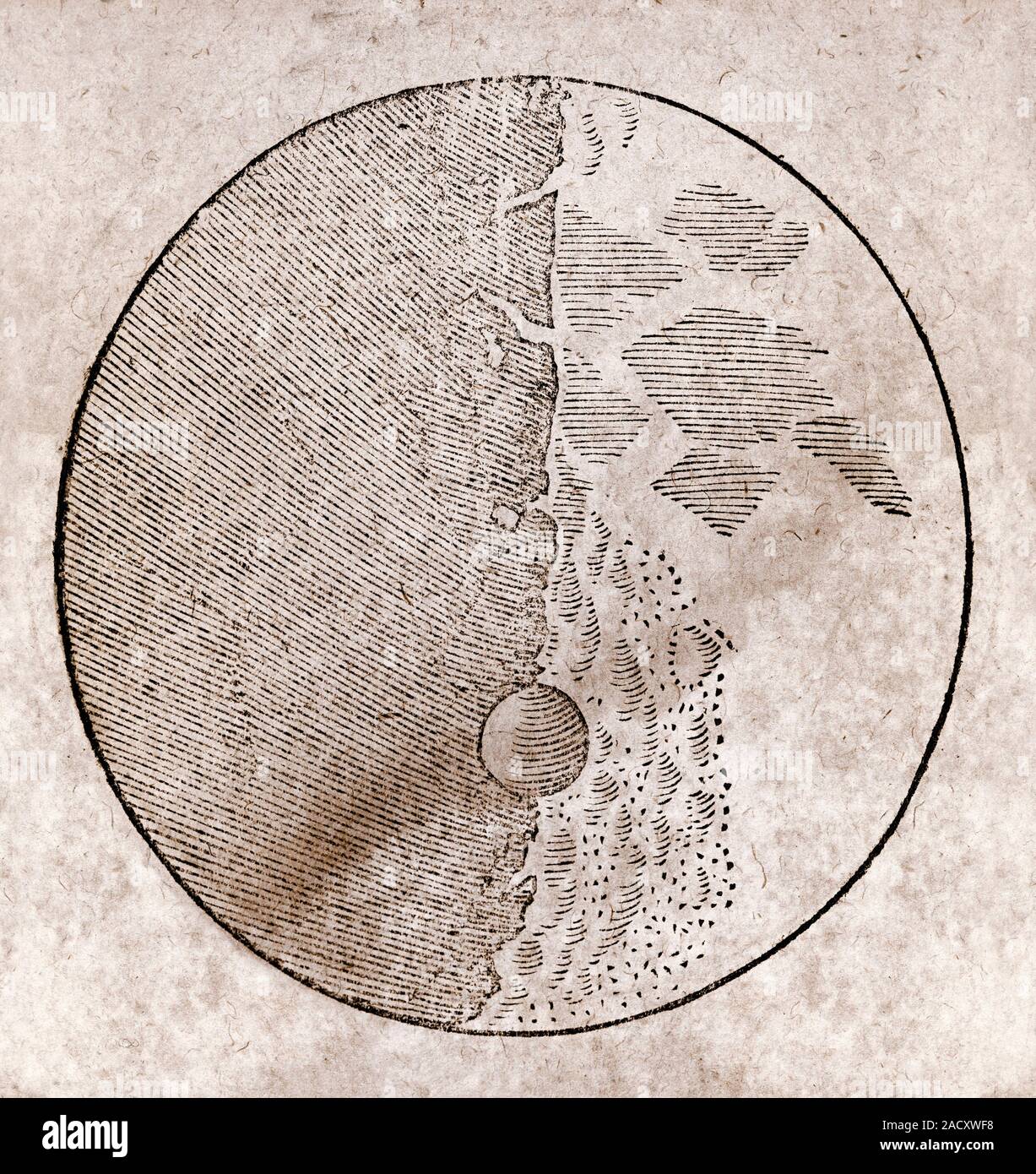 Galileo's Moon observations. Sketch of the Moon made in 1610 by the ...